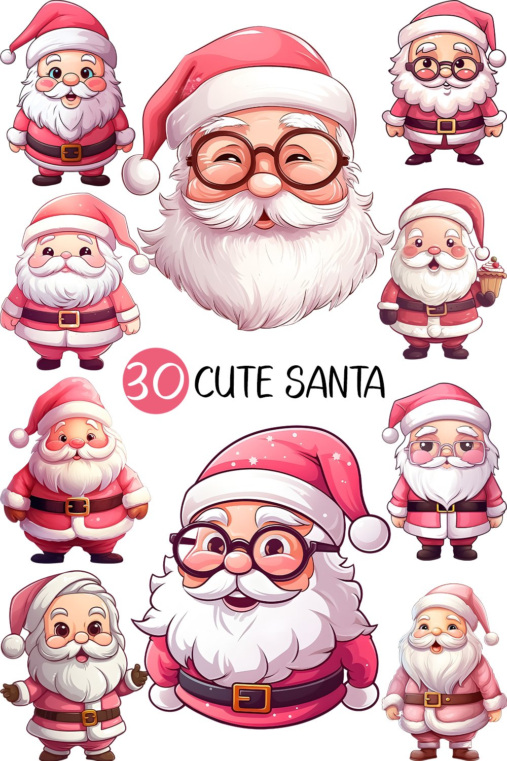Cute dwarf Santa PNG | Christmas Clip Art Pink Adorable Fat
