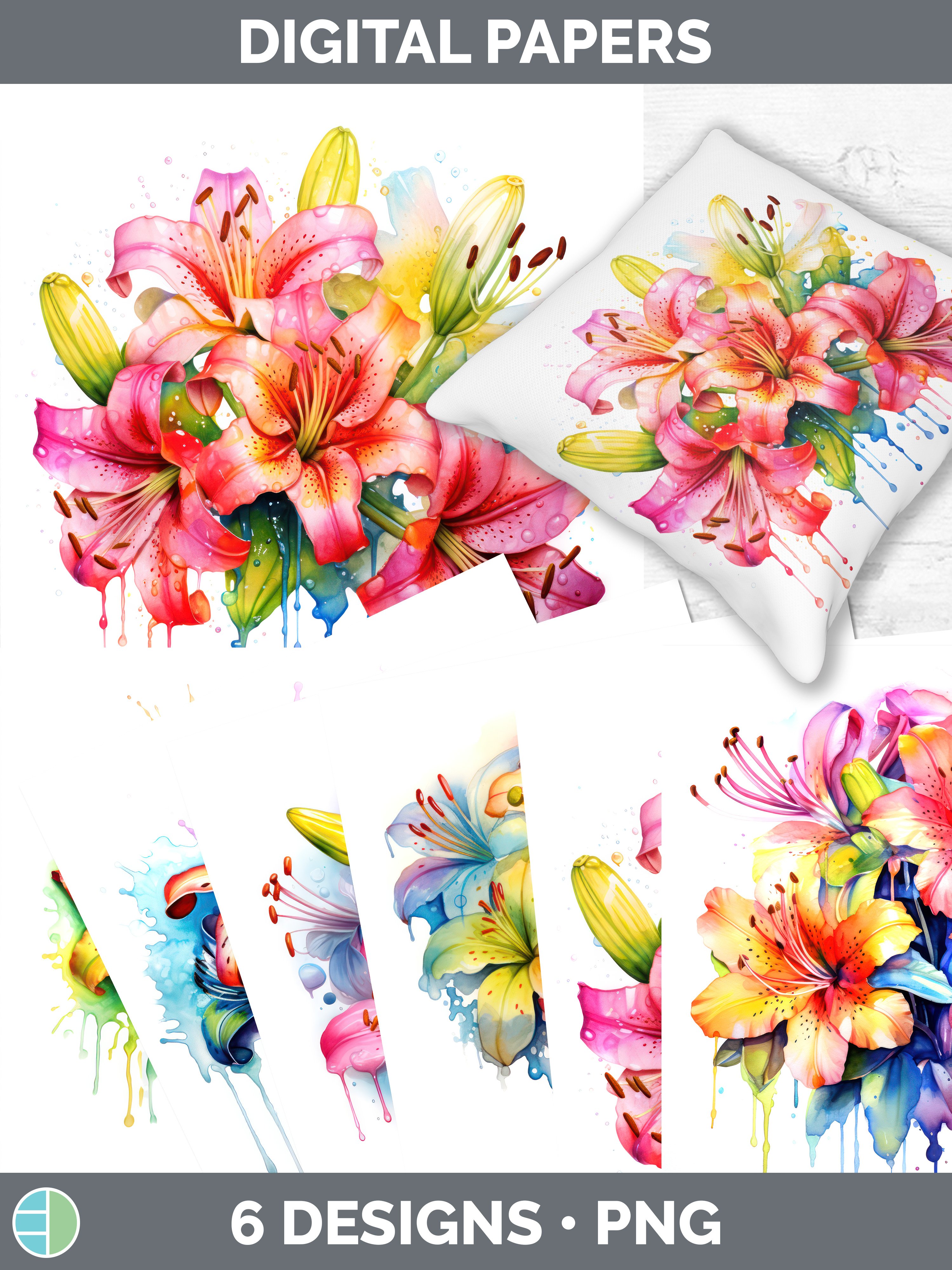 Rainbow Azalea Flowers Paper Backgrounds | Digital Scrapbook