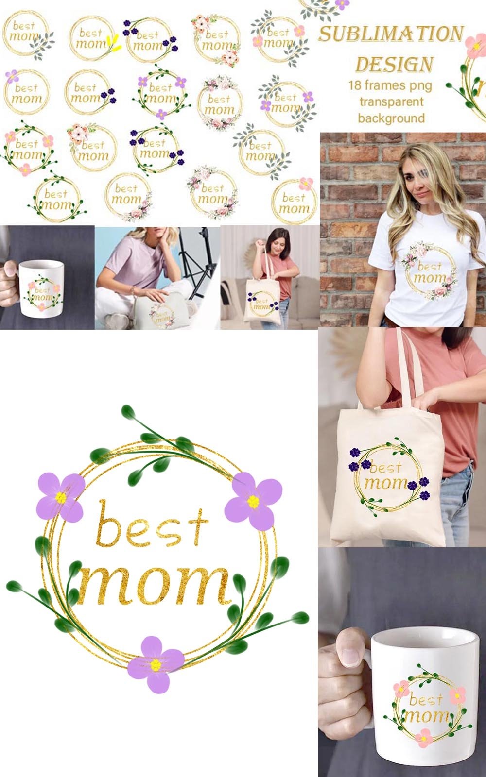 Mothers day, Sublimation, frame, flowers, Sublimation Bundle