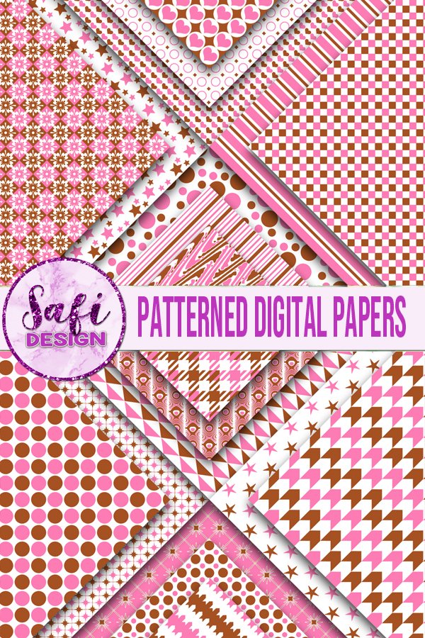 Digital Papers Backgrounds - Rust Brown and Pink Patterns