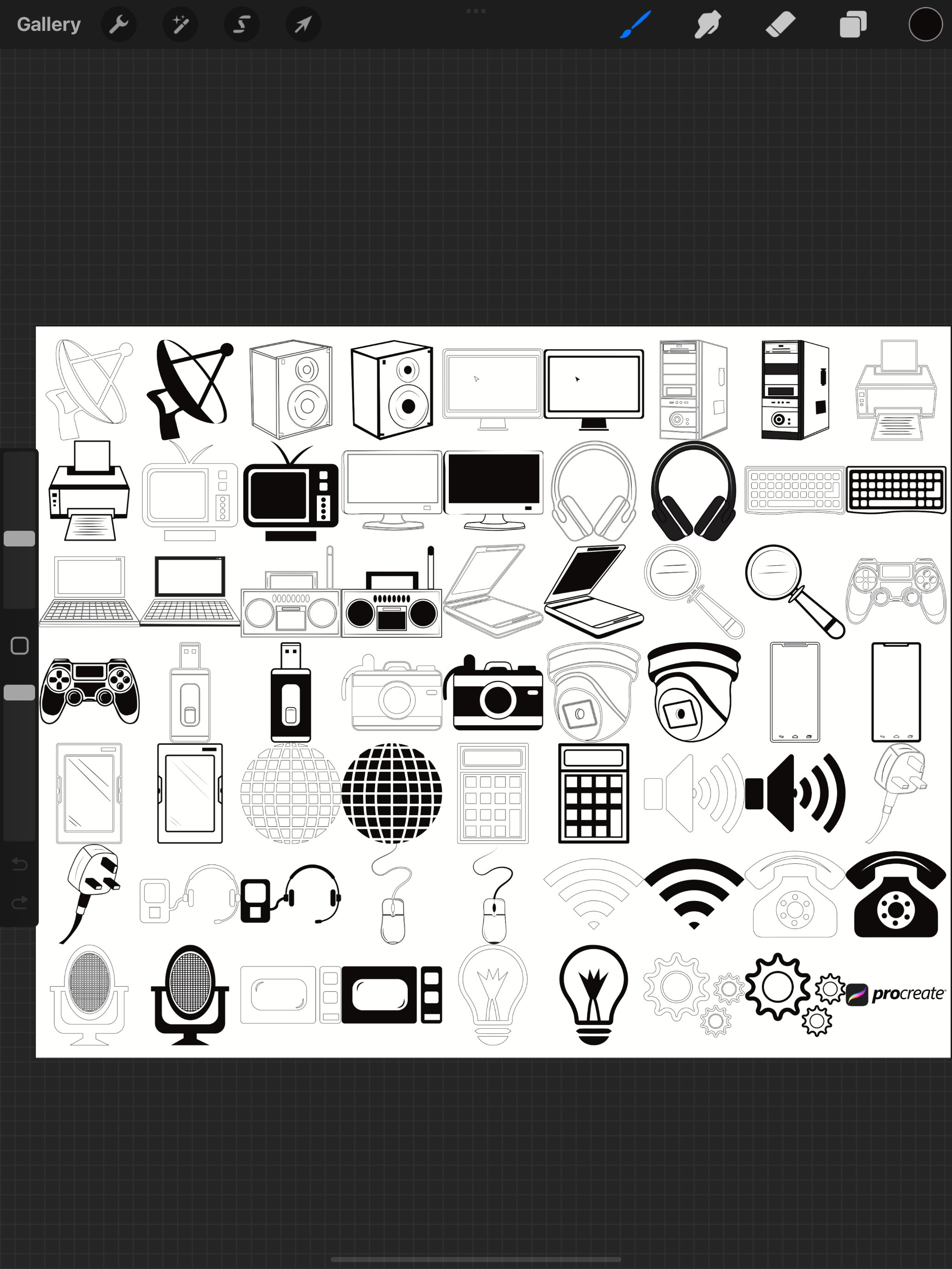 Gaming Computer Icons Set 1 Procreate Brush Stamps, 62 Game