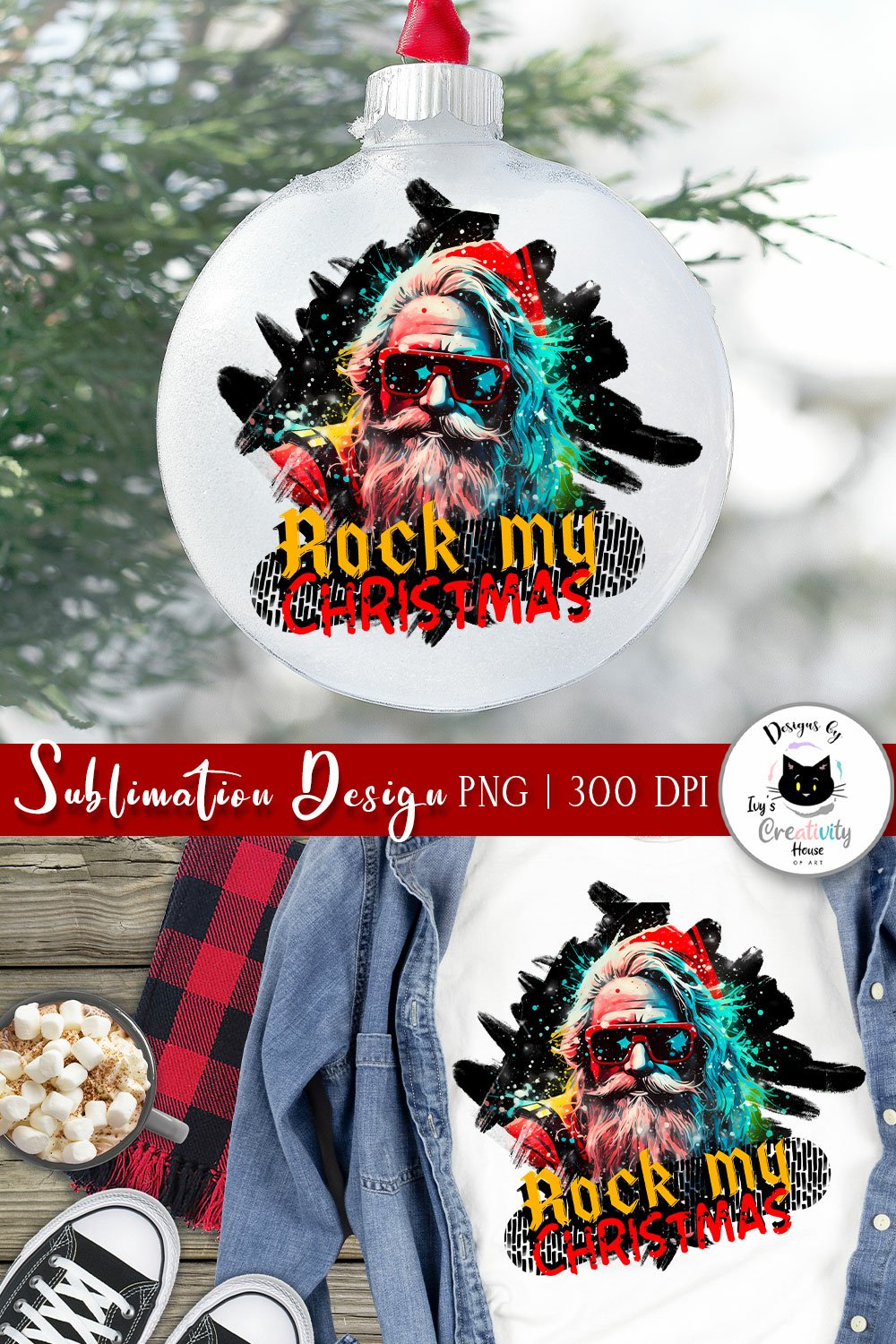 Funny Christmas Sublimation Design | Heavy Metal Santa PNG