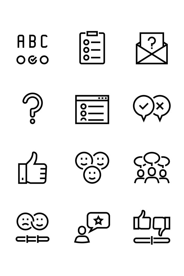 Survey line icons. Quiz and checklist stroke pictograms, cus