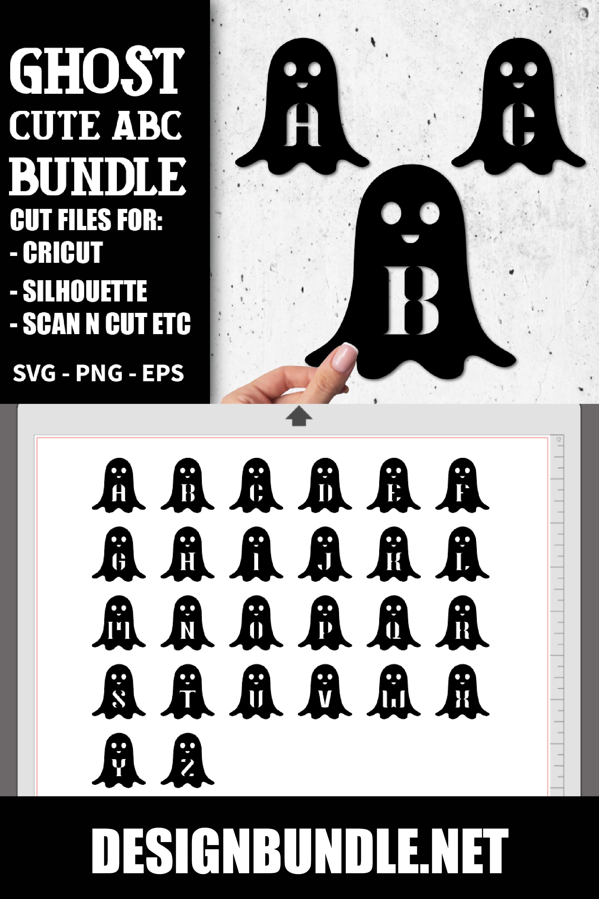 ABC ghost SVG, paper cut templates,Halloween party decor