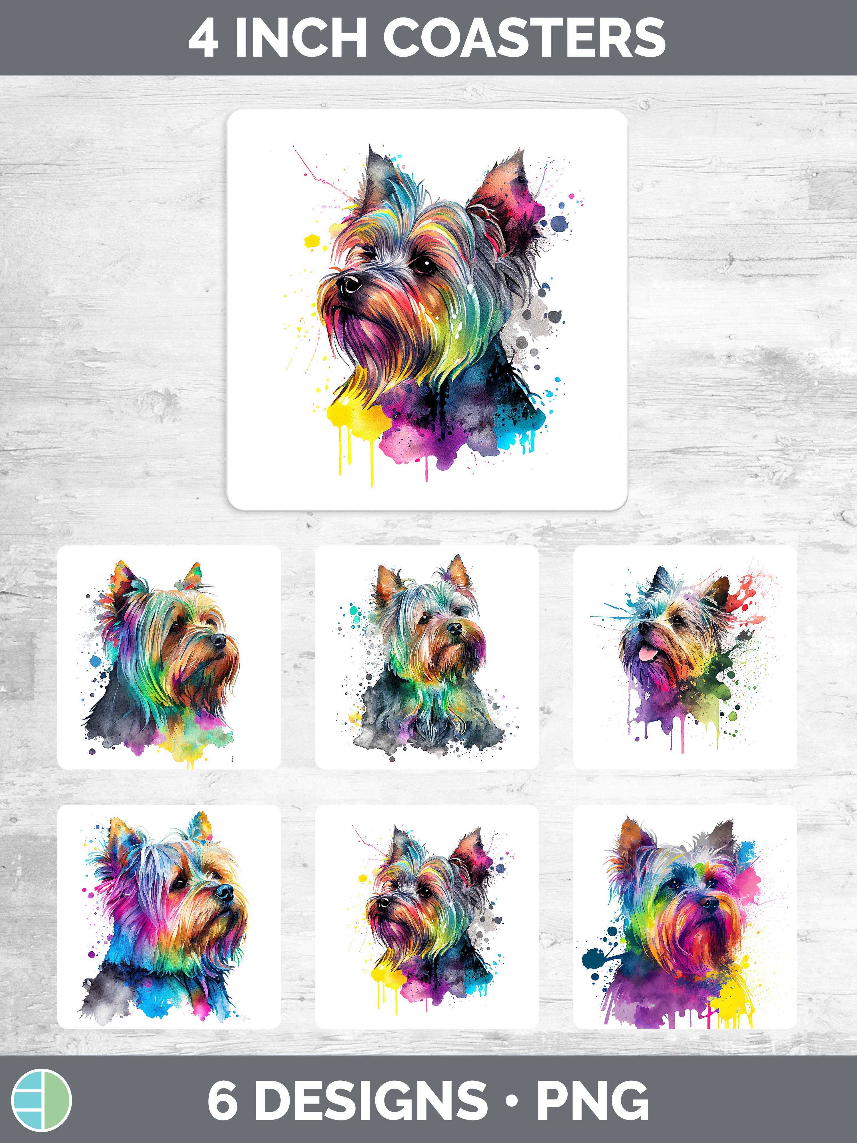 Rainbow Yorkshire Terrier Dog Square Coaster | Sublimation C