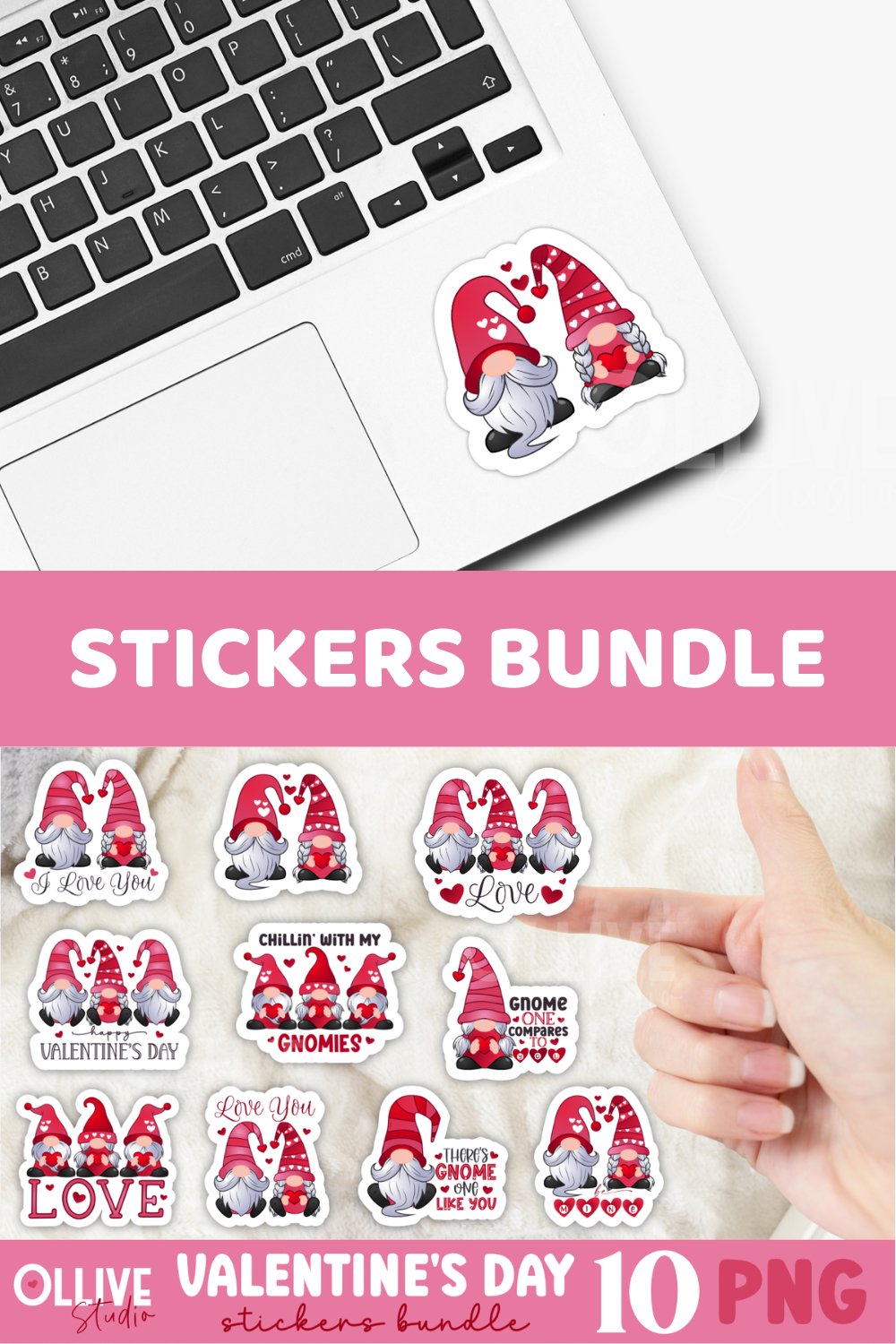 Gnome Valentine's Day Stickers PNG Bundle