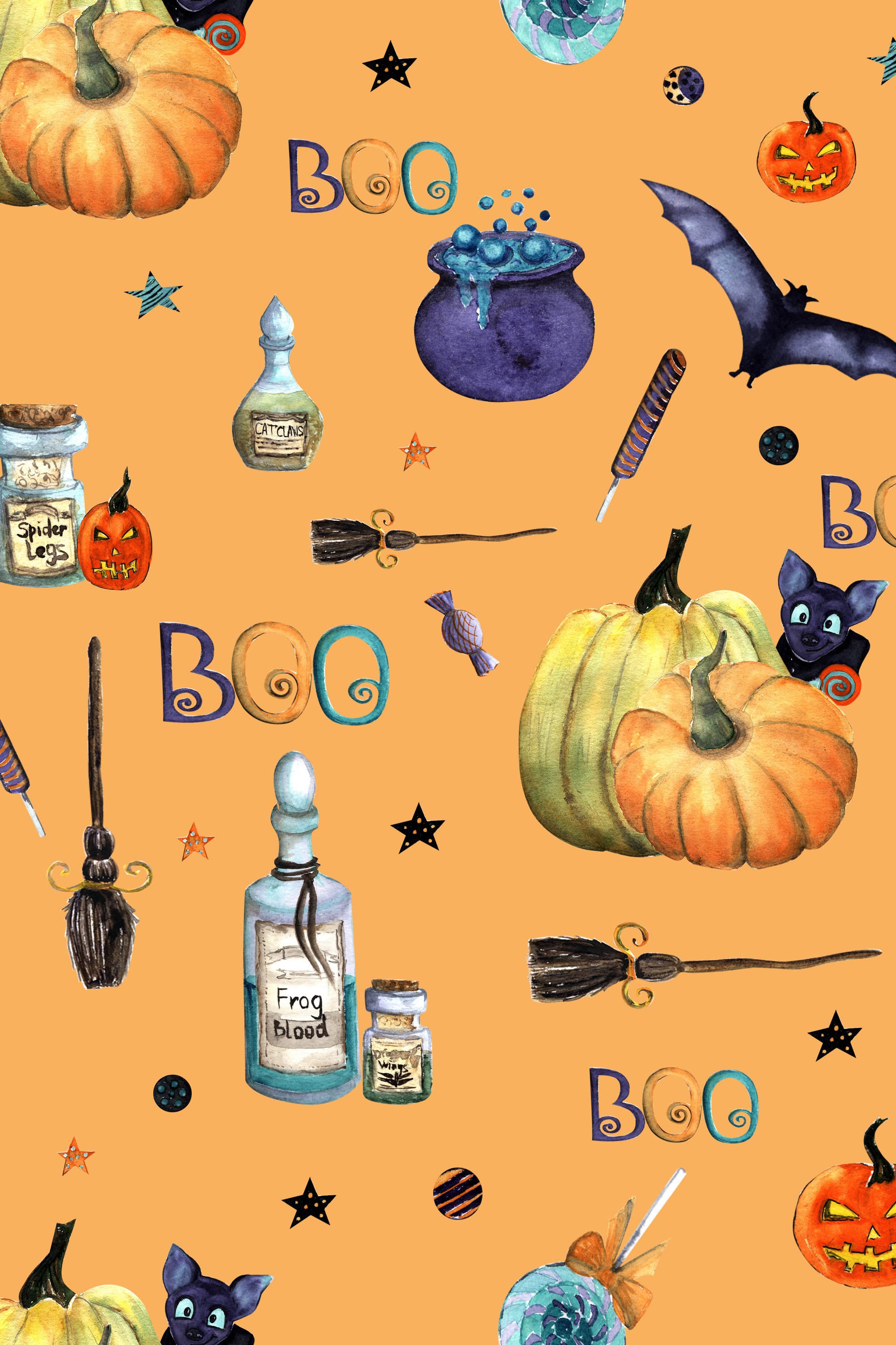 Halloween patterns. Watercolor halloween digital paper