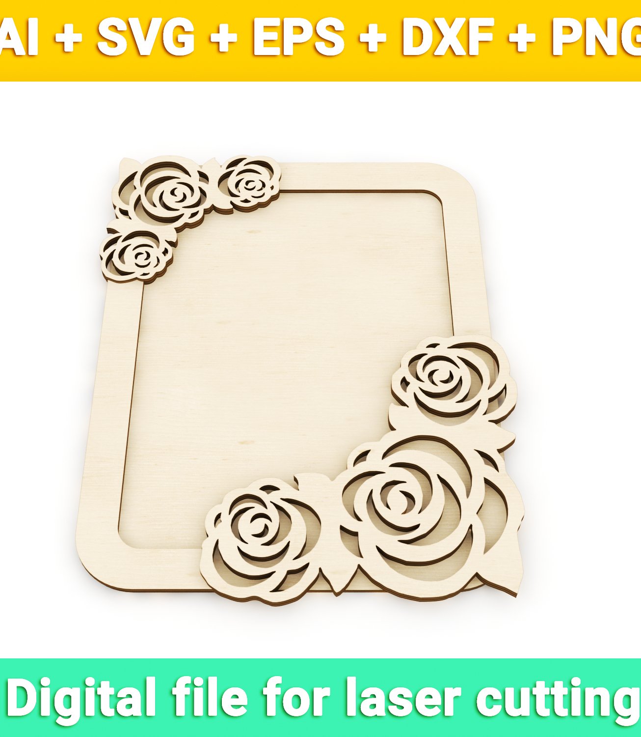 Frame with roses vector for CNC svg vector file