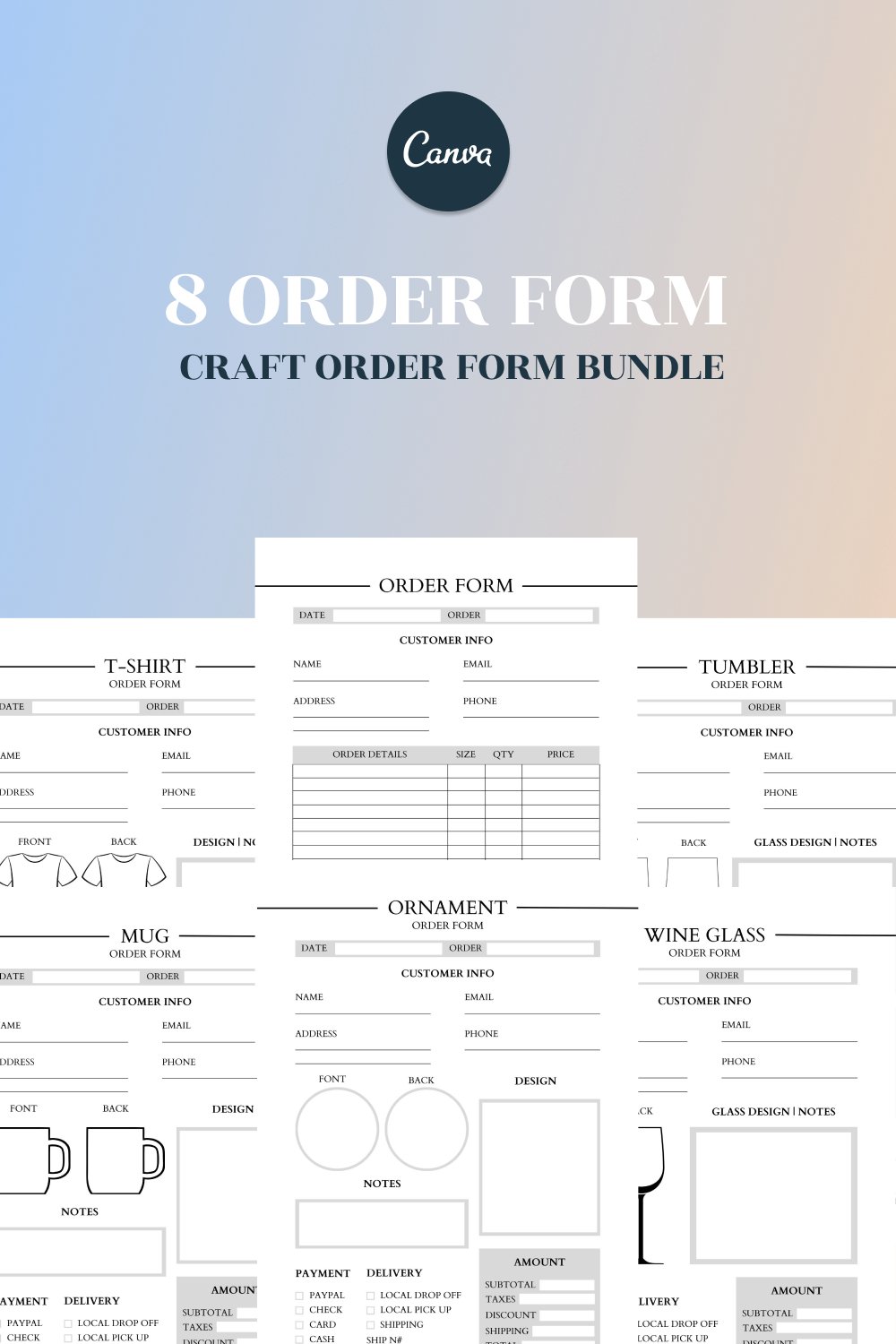 Editable 8 Order Form Bundle | Craft Order Form Bundle