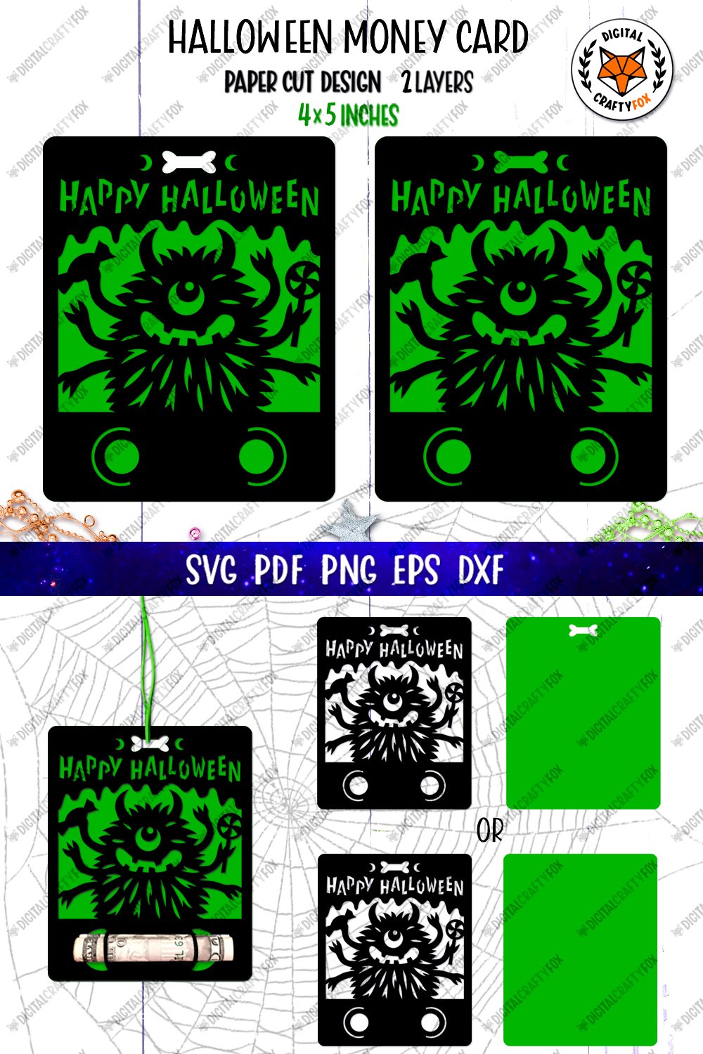 Halloween Monster Money Card, Money Holder Template SVG