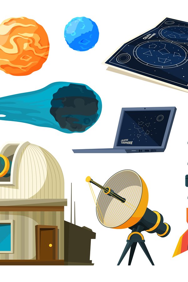 Science astronomy pictures set. Various vector symbols of as