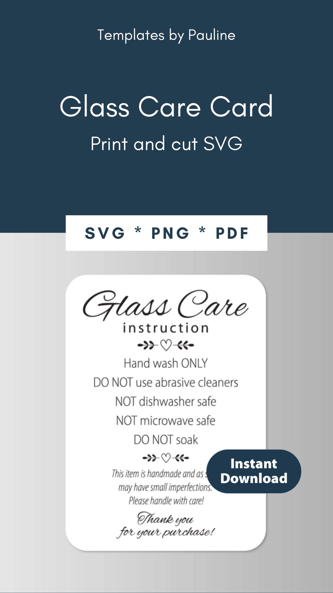 Glass care instruction card SVG. Glass can care card.