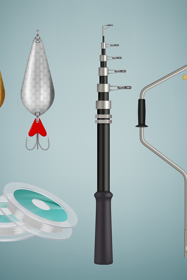 Fishing equipment. Fishing rod butterfly net spinner hooks d