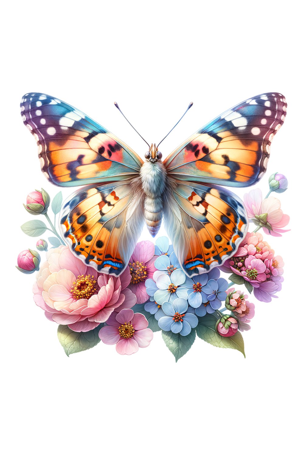 Butterfly with Floral Clipart, Spring Clipart (3518359)
