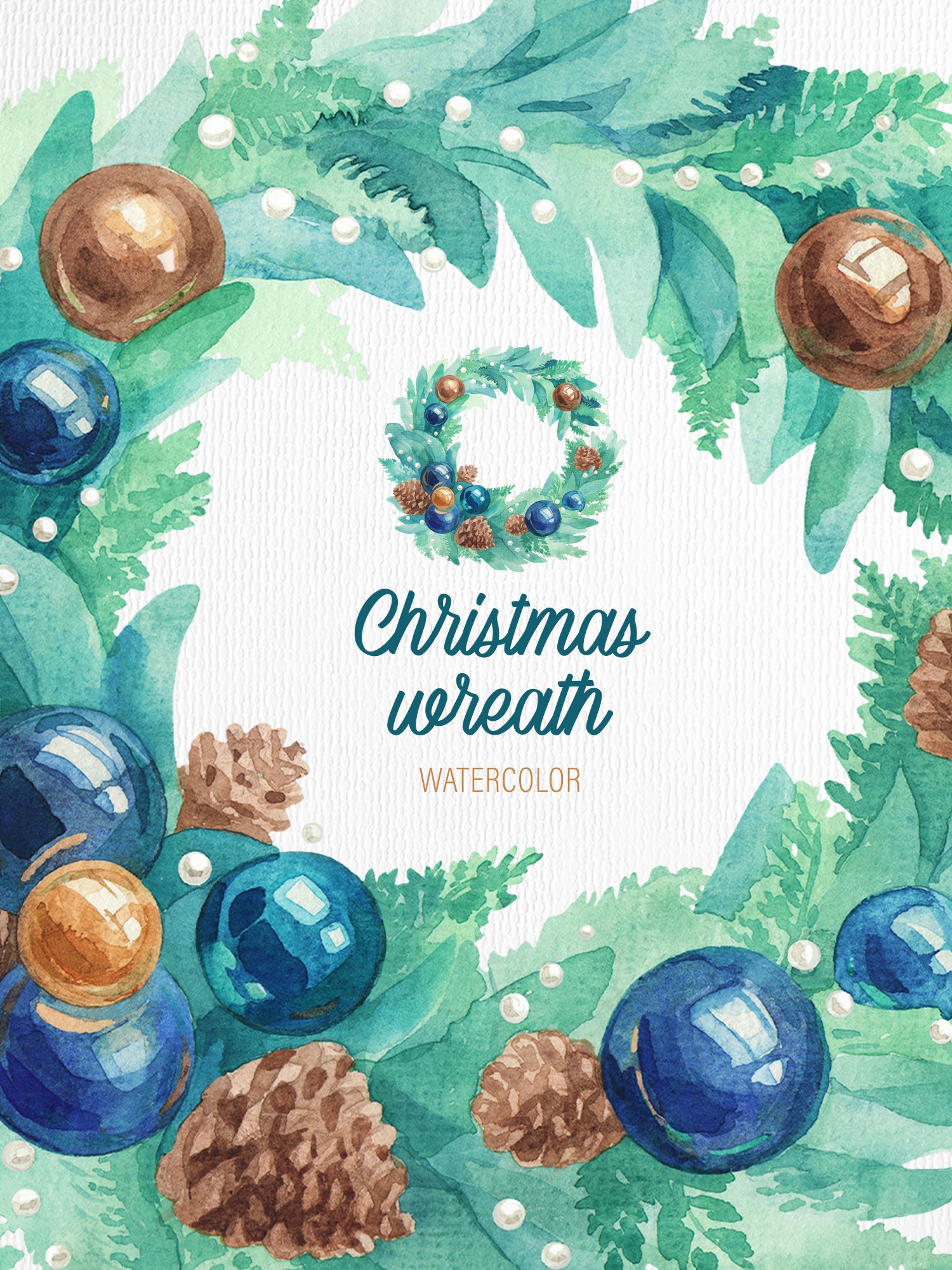 watercolor winter greenery clipart christmas wreath