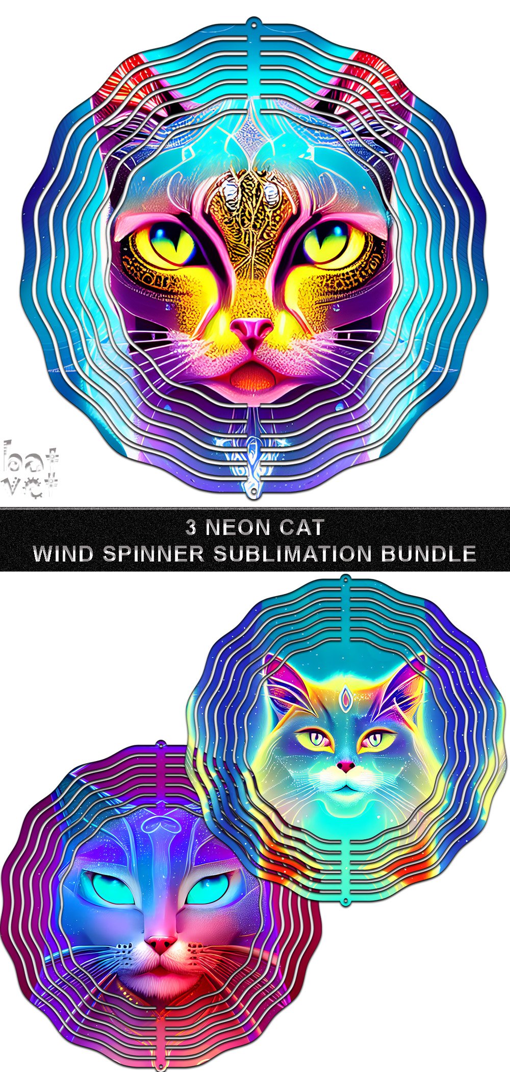 Neon Cat Wind Spinner Bundle | Magic Cat Spinner PNG Bundle