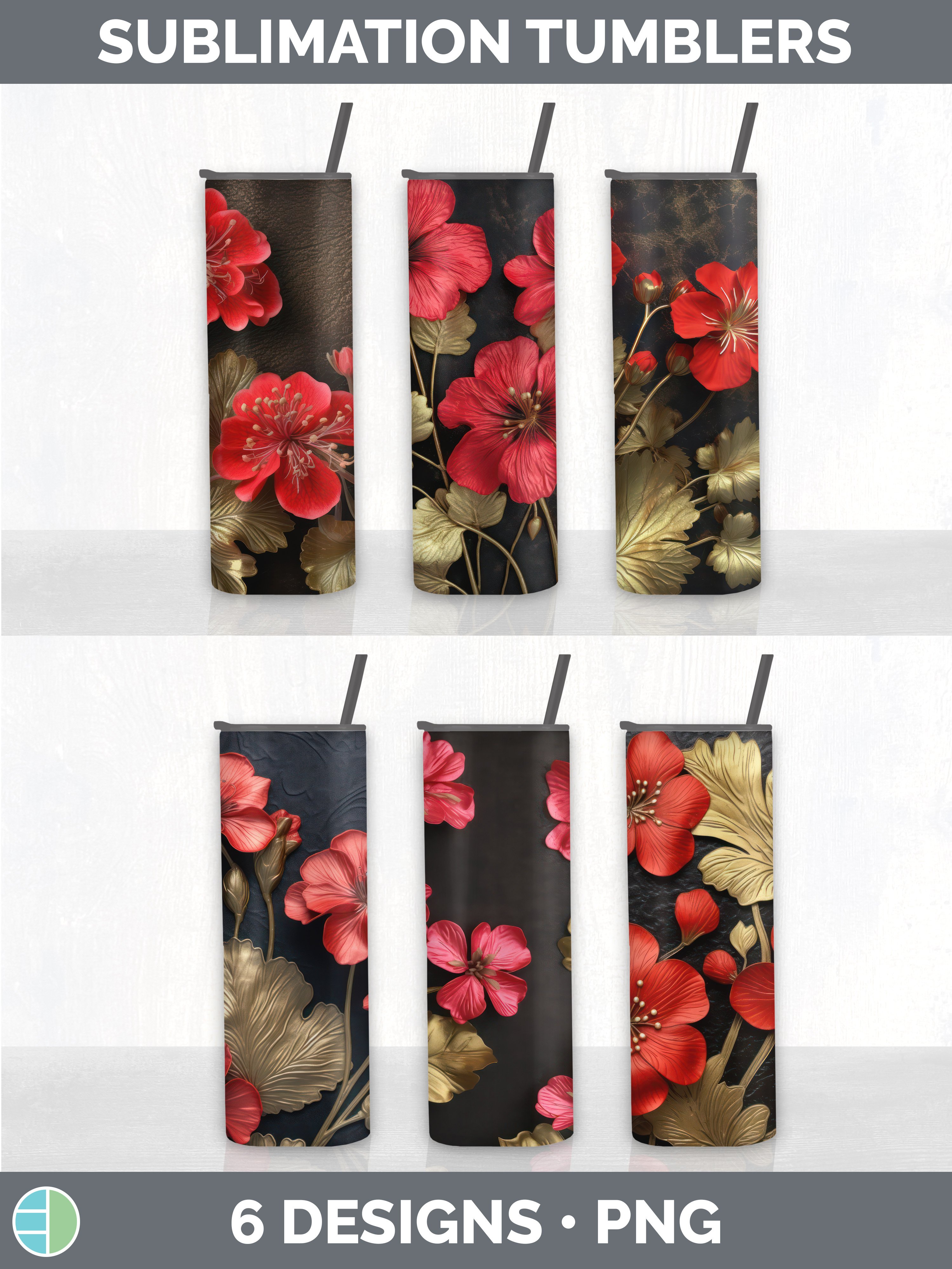 3D Elegant Geranium Flowers Tumbler | Sublimation 20 oz Skin