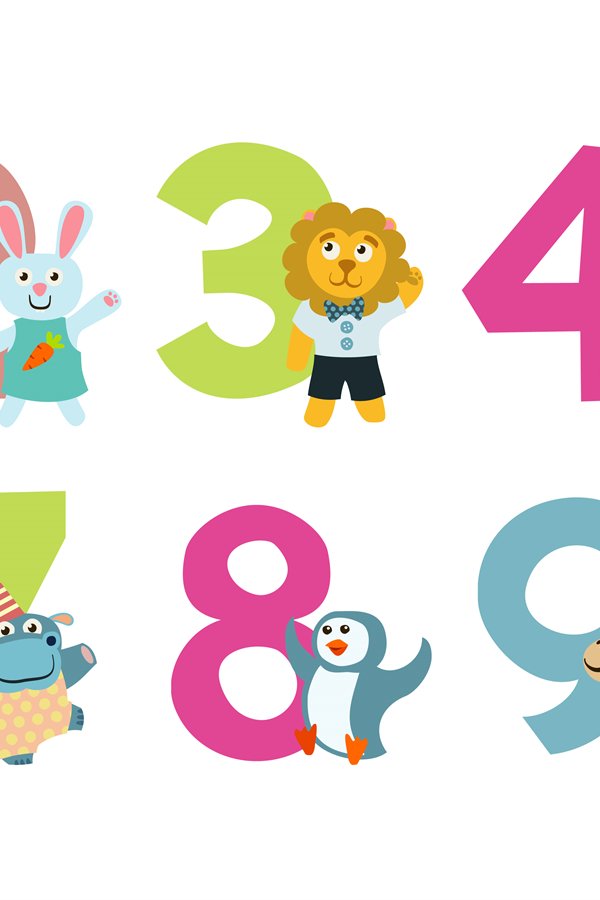 Kids numbers with cartoon animals vector (790951)