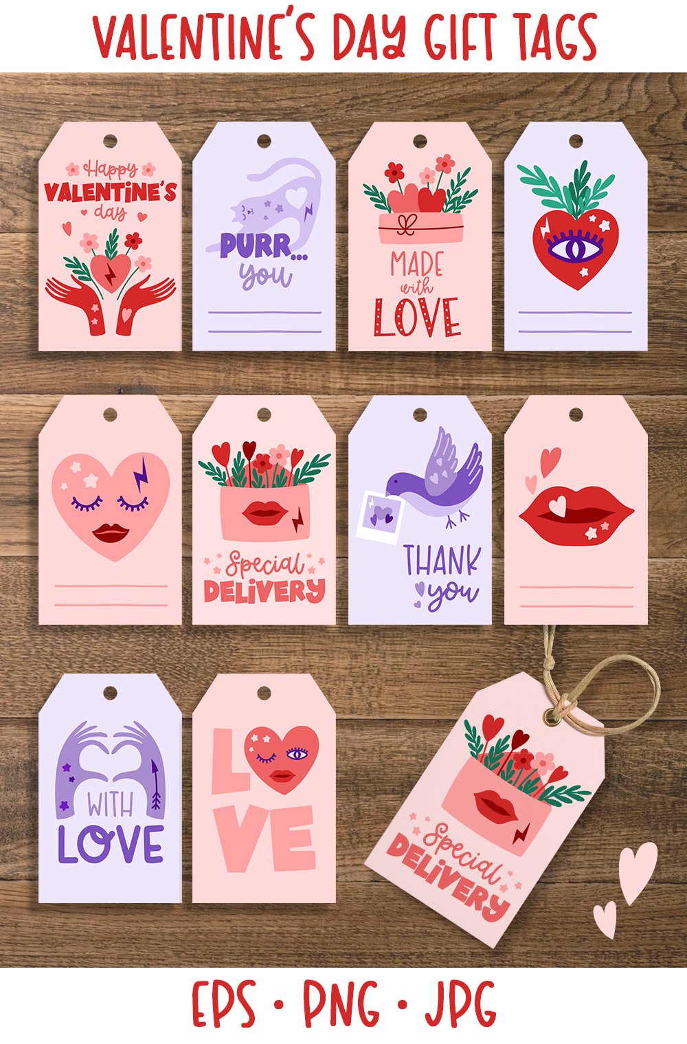 Valentine's Day Gift Tags in PNG / Valentine Tags Bundle