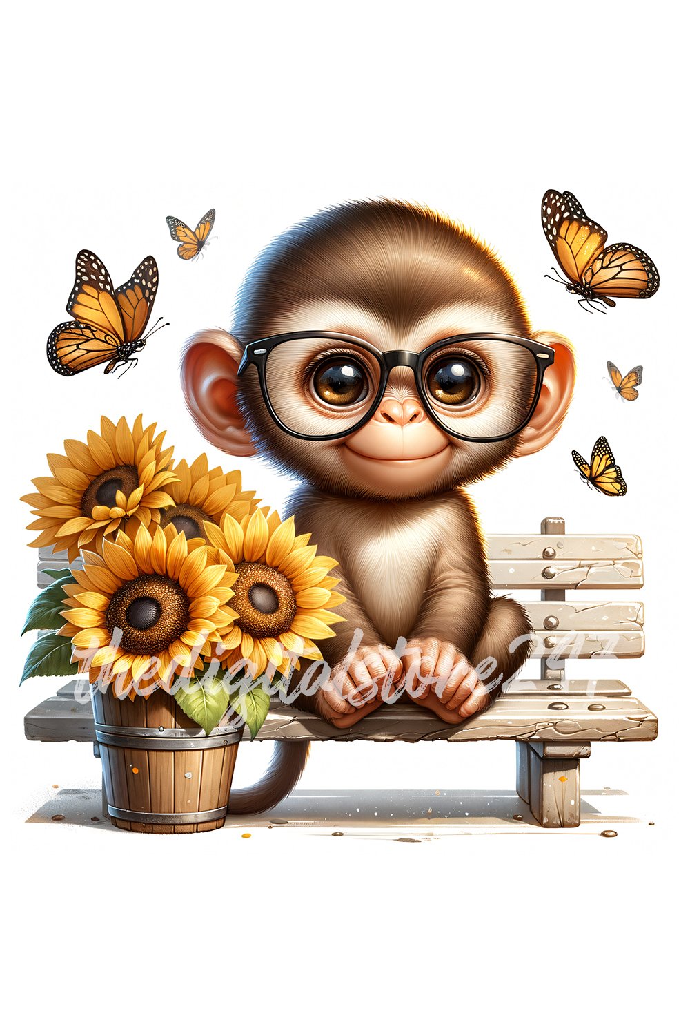 Cute Monkey with Sunflowers JPG File (3551597)