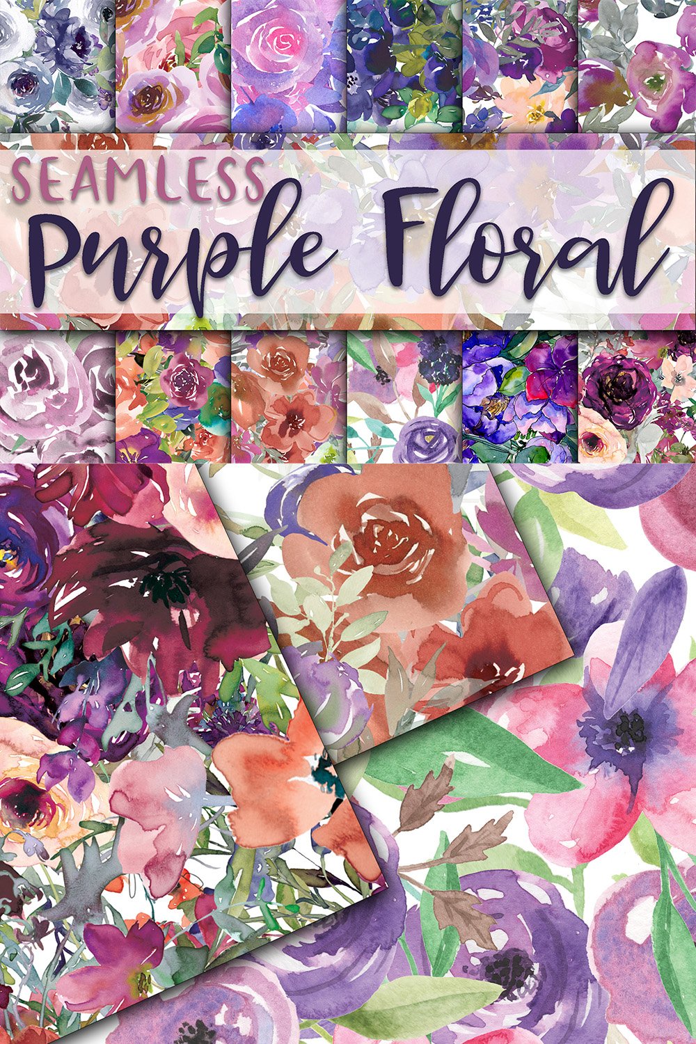 Seamless Purple Floral Digital Paper