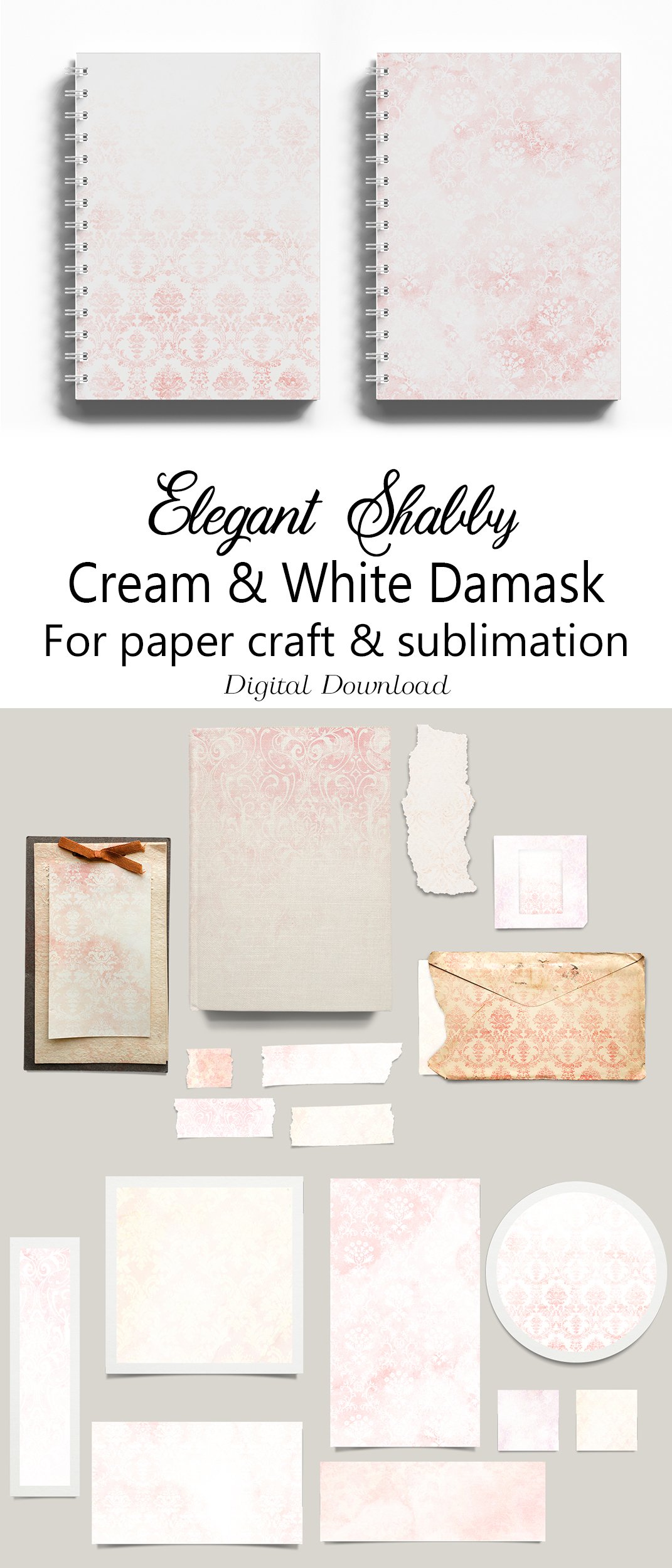 Shabby Cream & White Damask (2430883)