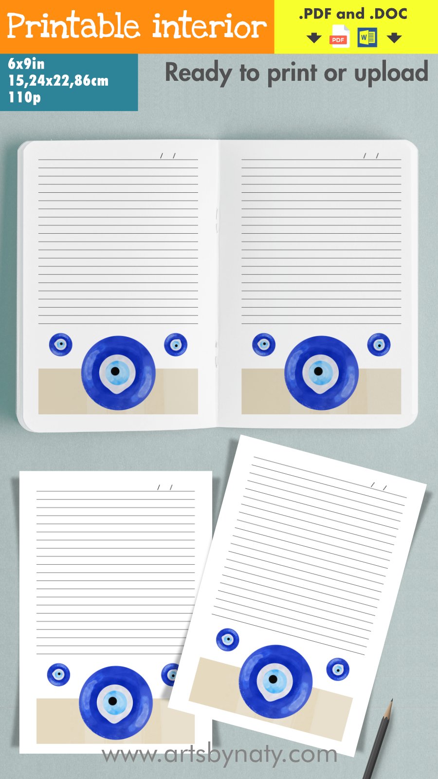 The evil eye printable notebook or journal.