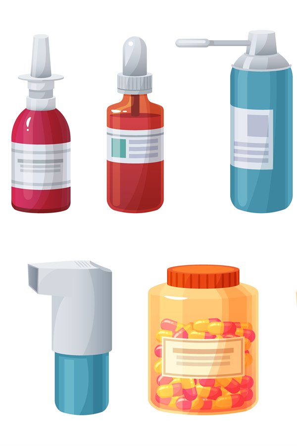 Cartoon medications. Medical drugs, tablets, capsules and pr