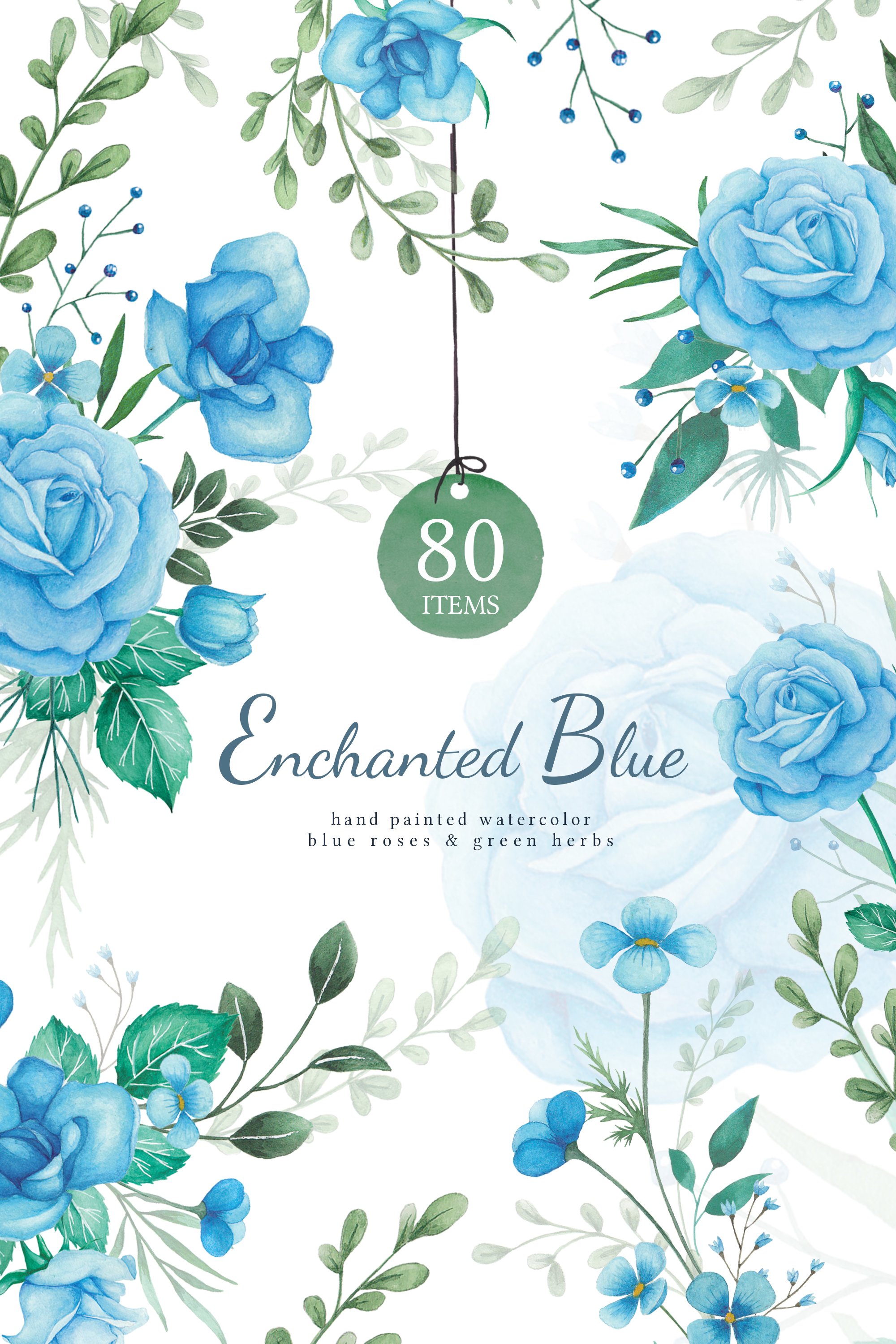 Enchanted Blue - Blue Roses & Green Herbs