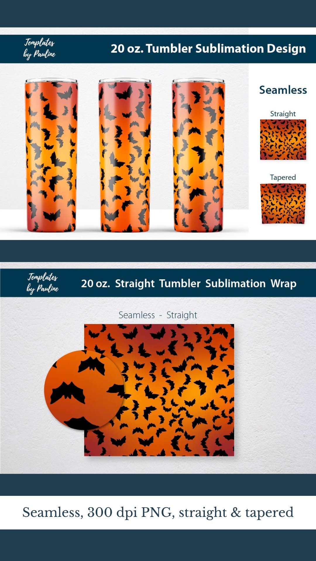 Seamless Bat Tumbler Wrap, Halloween Sublimation Design