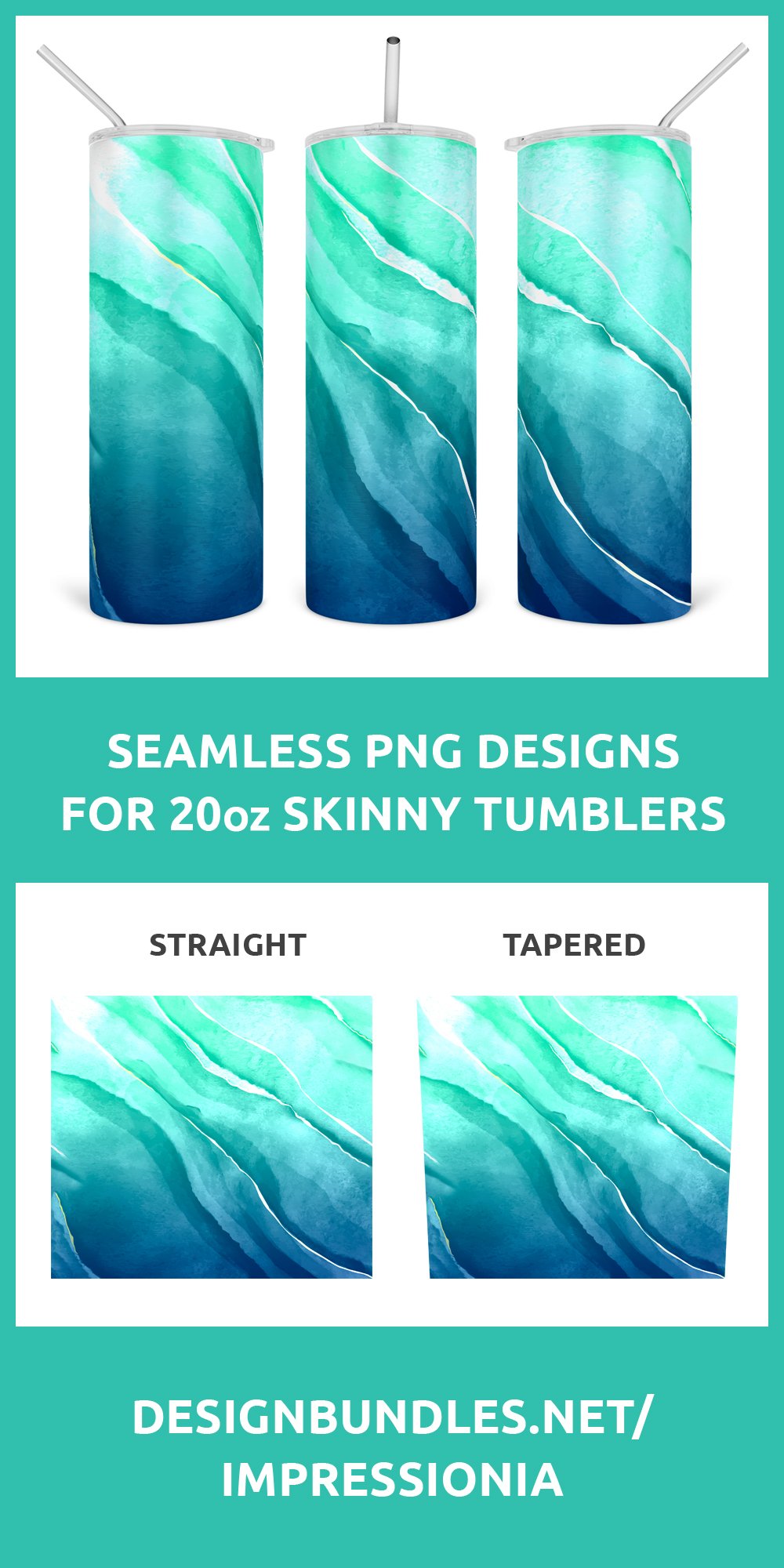 Watercolor Turquoise Tumbler Sublimation Wrap, Abstract Wrap