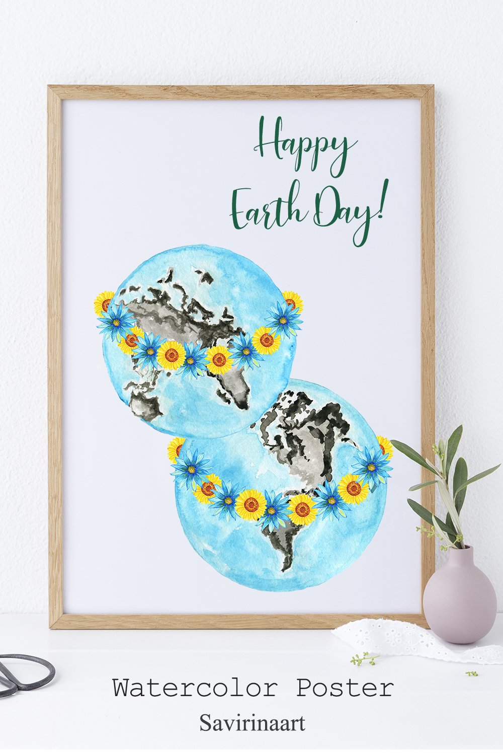 Happy Earth Day!Watercolor clipart eco. (1876126)