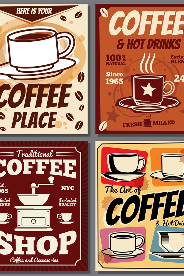 Cafe and restaurant retro posters vector templates with coff