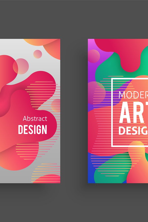 Dynamic form posters. Colored geometric forms and lines. Gra