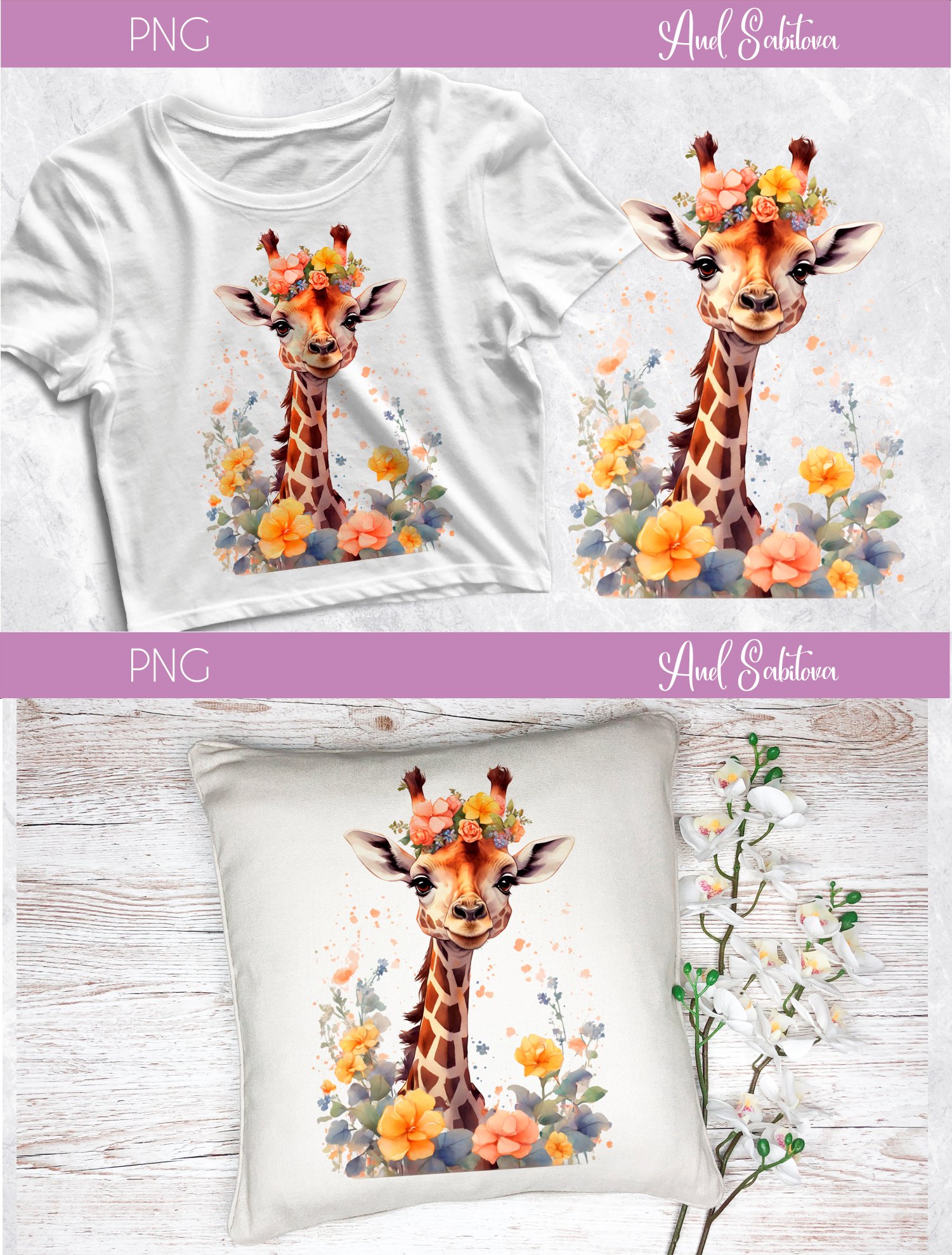 Floral giraffe, Sublimation design