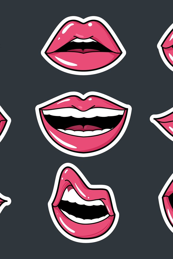 Lip Stickers Set. Patch female lips and mouth with a kiss, s