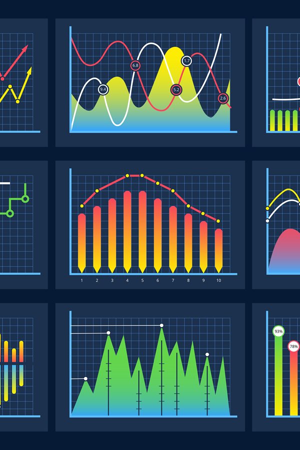 Line charts. Modern infographic set diagrams curves developm
