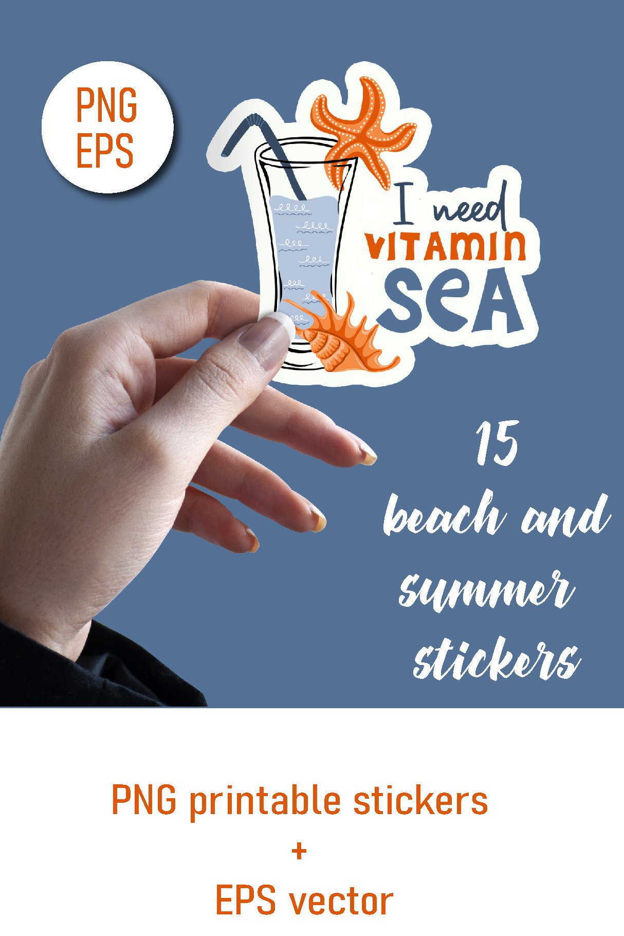 Beach and summer stickers| 15 png printable