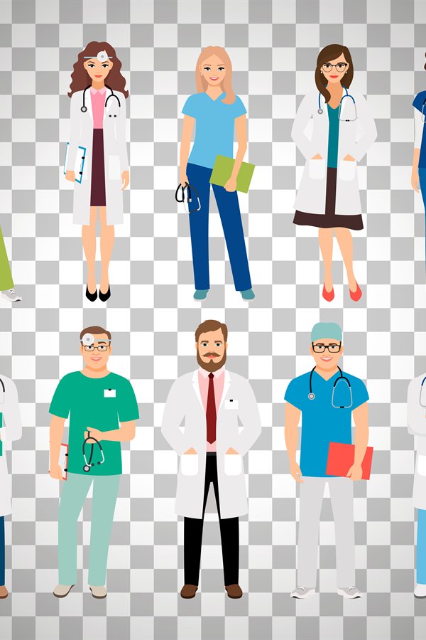 Medical team workers on transparent background