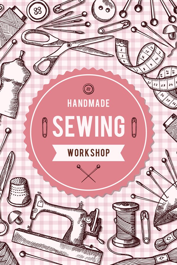 Vector background illustration of needlework tools and place