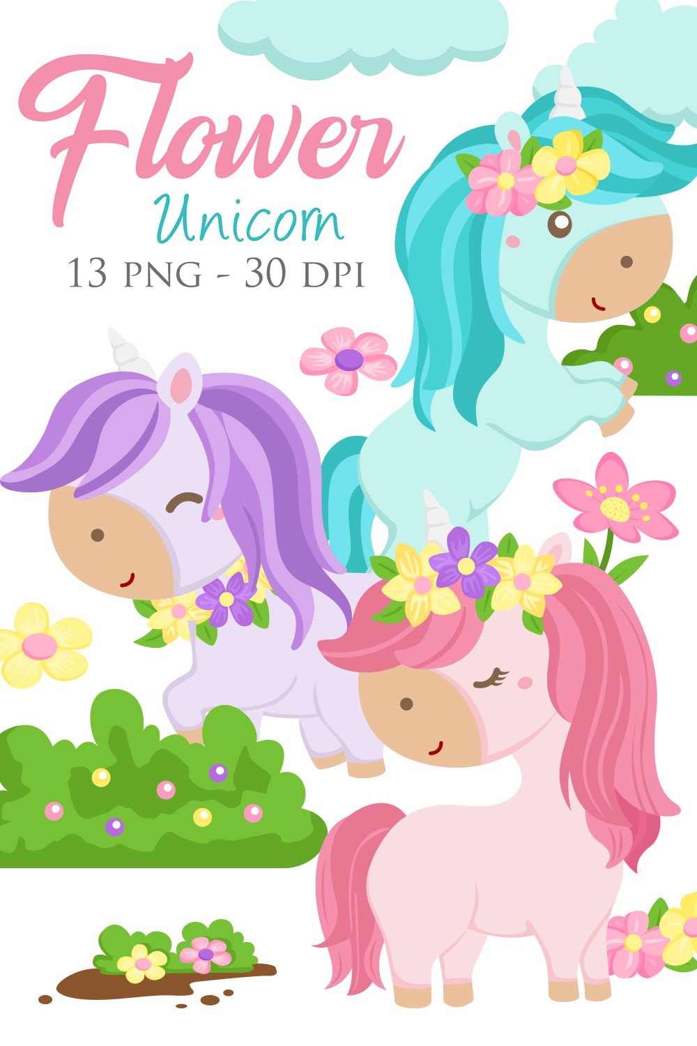 Colorful Flower Unicorn Horse Animal Illustration Vector