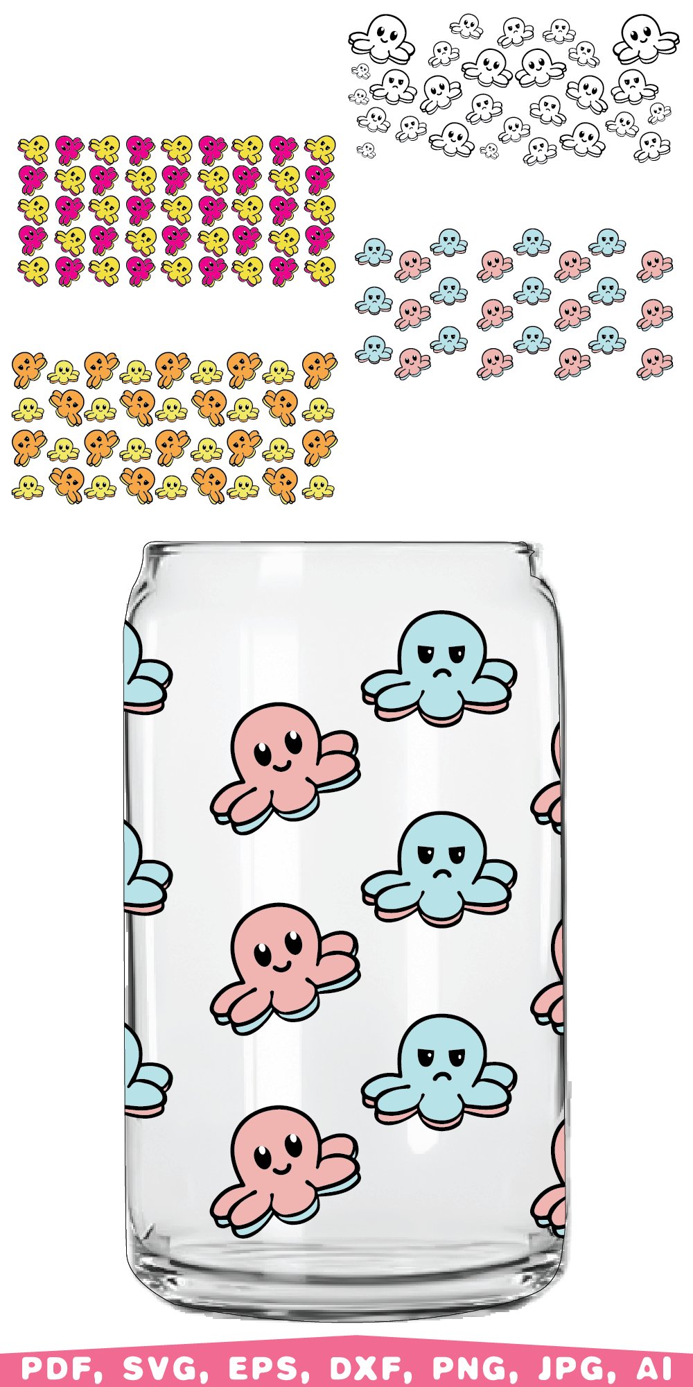 Octopus mood glass can svg, Octopus svg, Octopus glass wrap