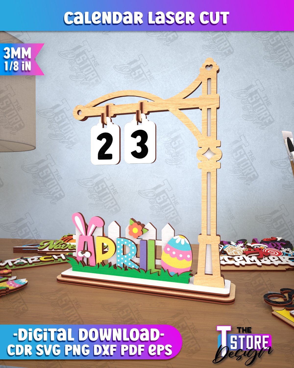 Calendar Laser Cut, Wooden Desk Perpetual Calendar SVG