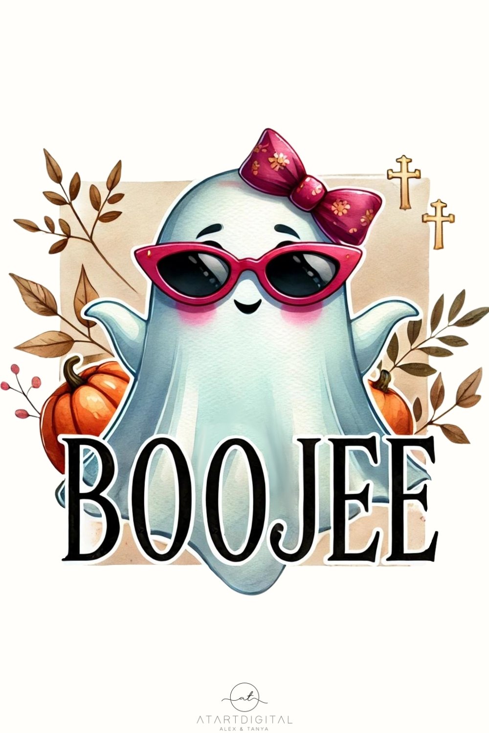 Cute Boo Jee Ghost PNG, Retro Halloween Design
