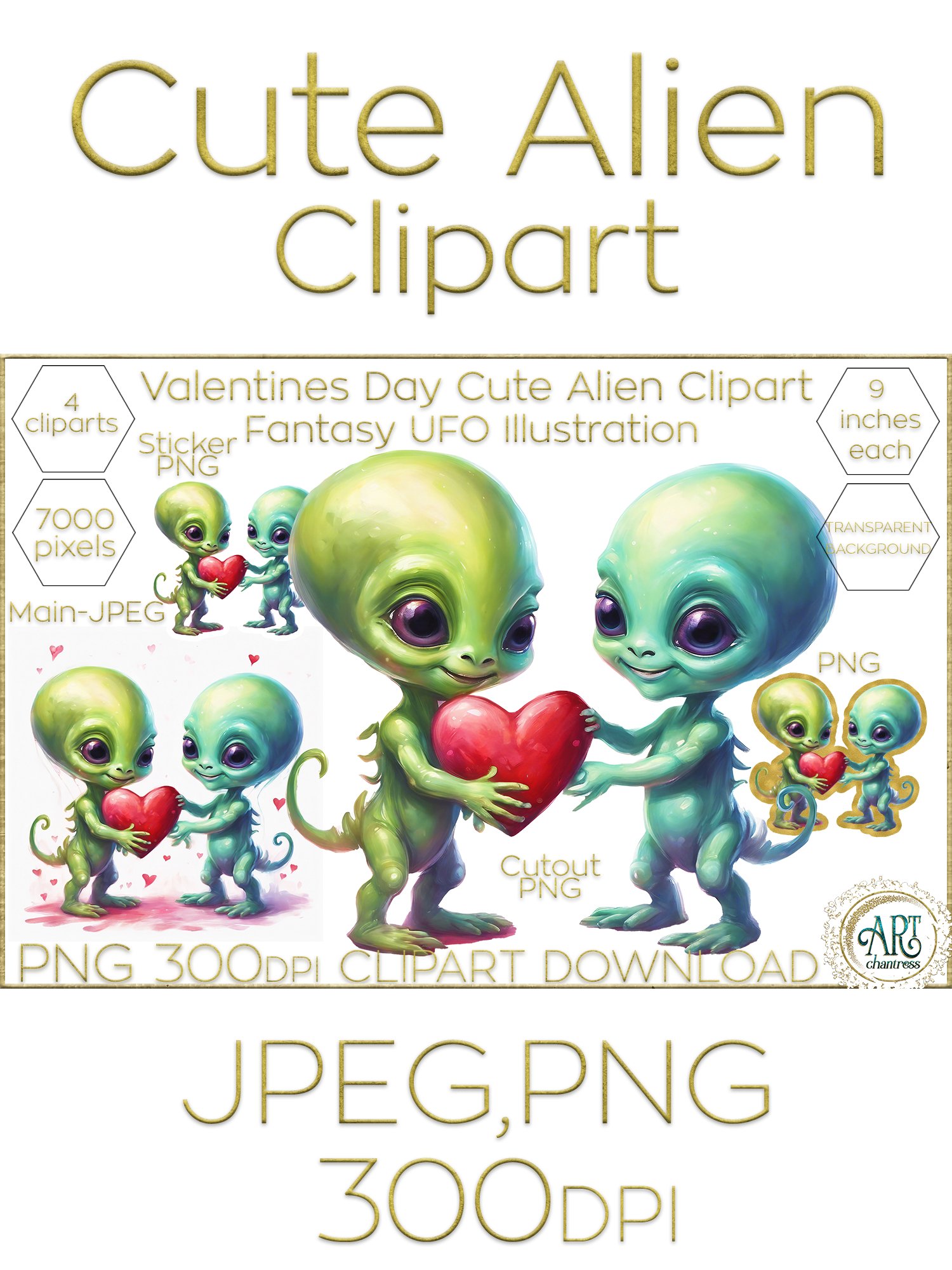 Cute Alien Clipart Celestial Valentines Day (3068168)