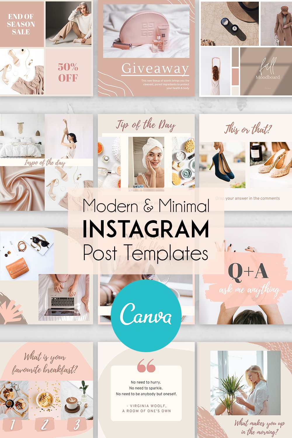 Modern &Minimal Instagram Post & Story Templates for Canva