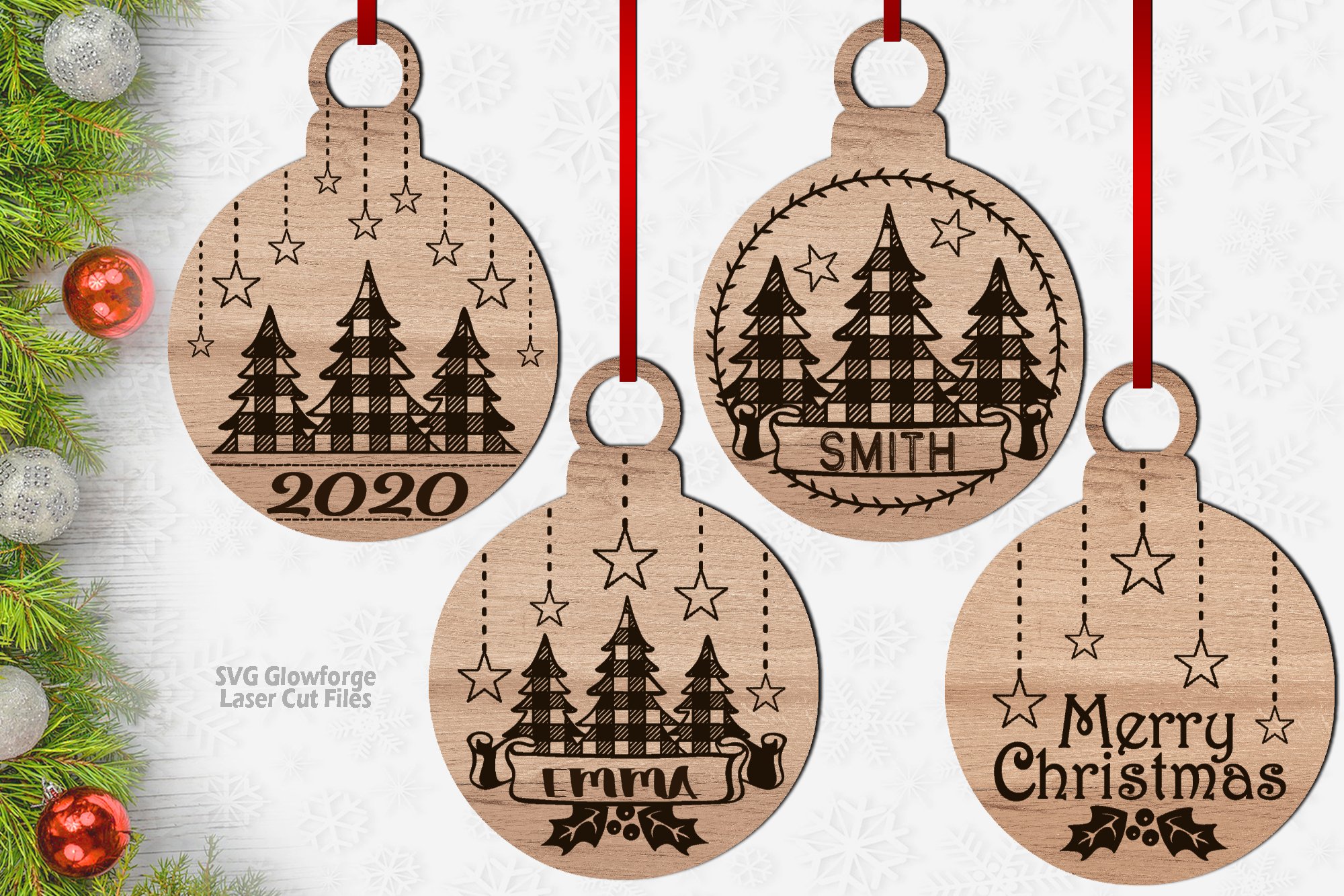 monogram christmas ornament svg glowforge laser files