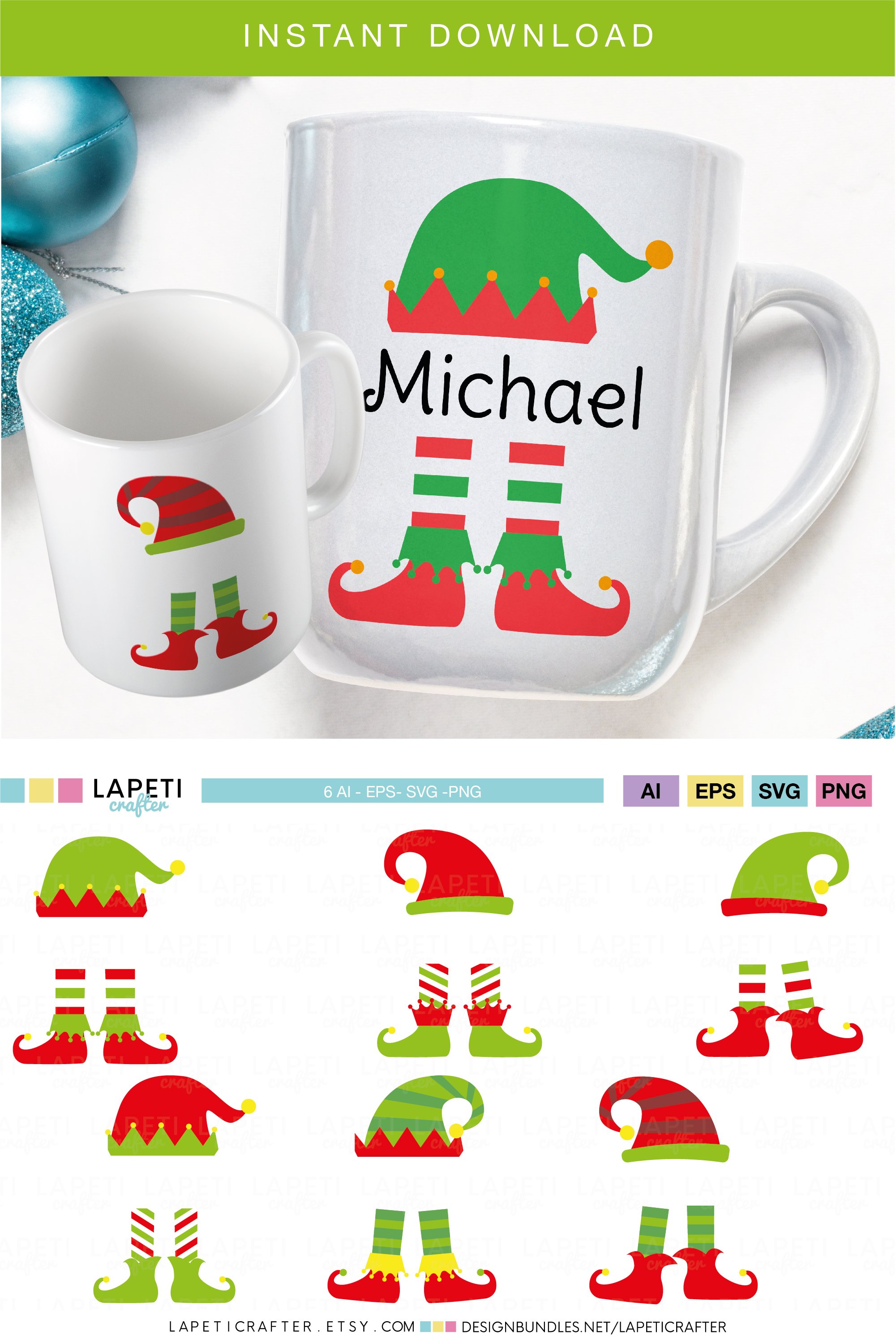 Cheerful Elf SVG Bundle - Festive Christmas Clipart
