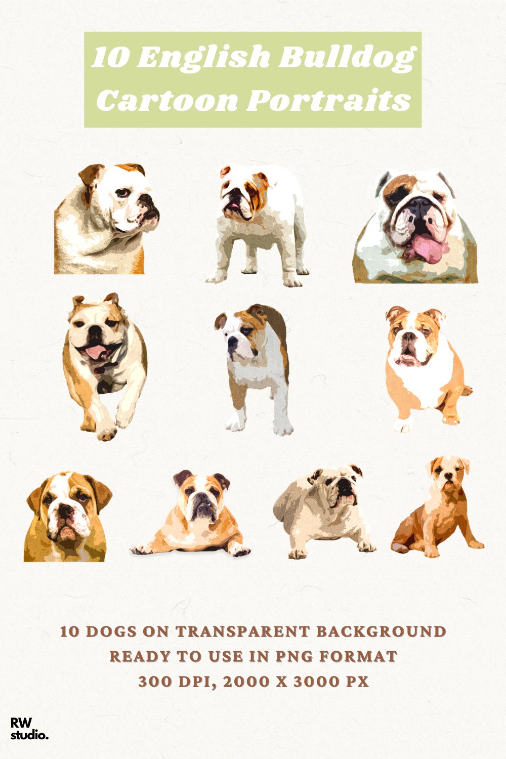 10 English Bulldog Cartoon Portraits|Dog Breeds Artclips