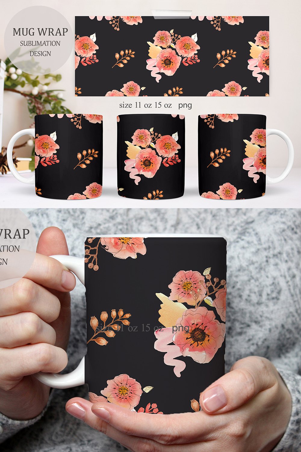 Mug Wraps Sublimation Rose flowers Mugs.11oz,15oz (2356743)